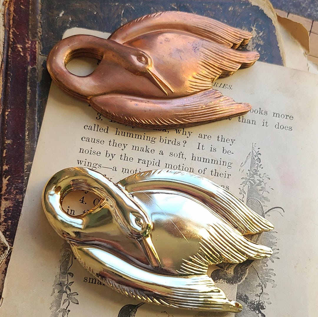 Just AMAZING! Large Metal Swan Stamping ~ Vintage Copper Swan ~ Gold ...