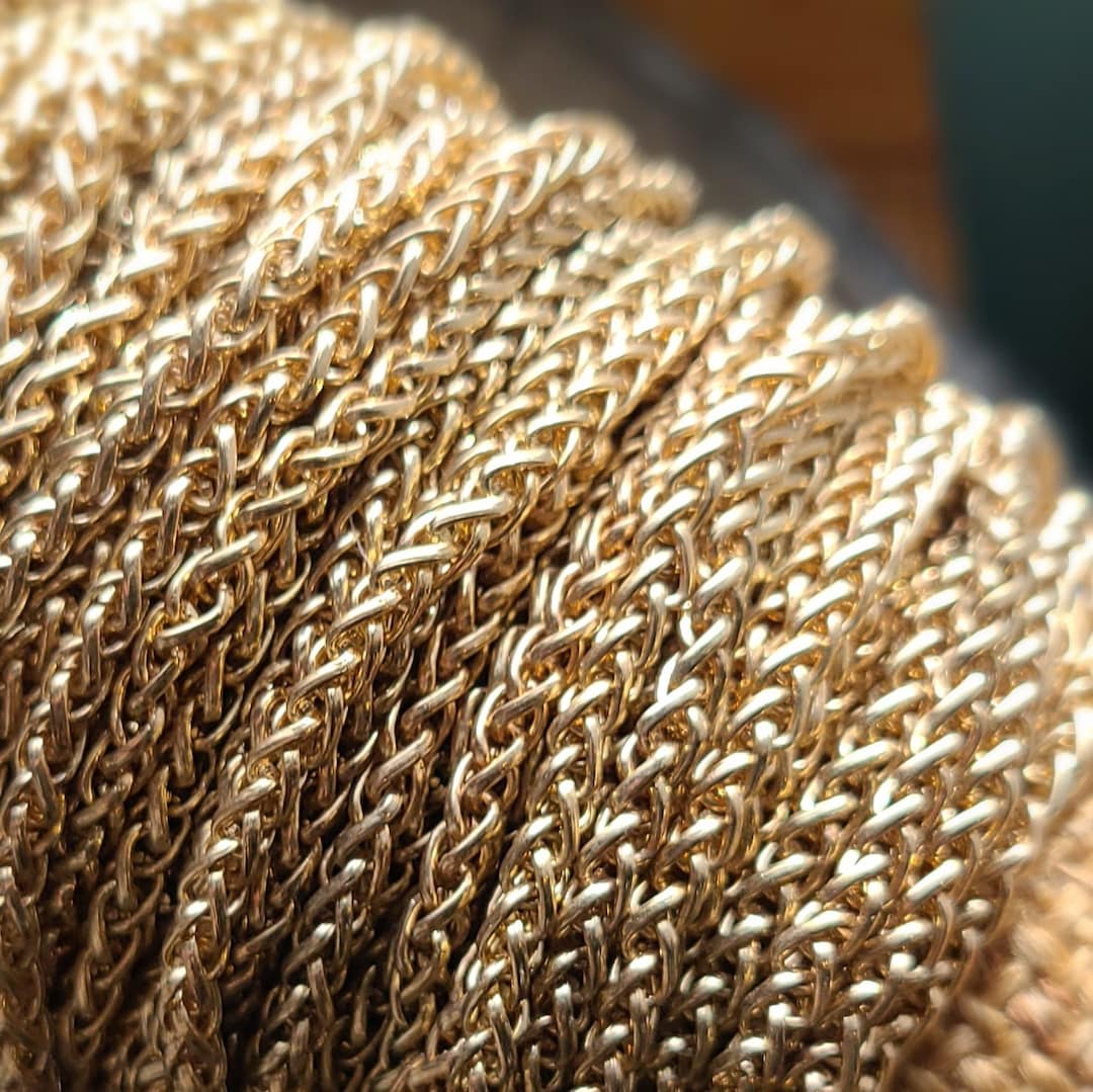 3mm Wide Vintage Wheat Spiga Chain - Modern Light Gold Bulk Vintage ...