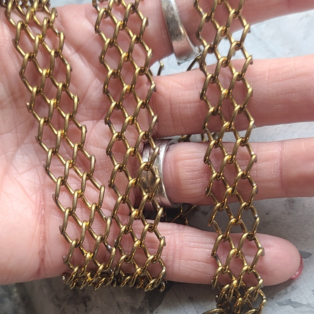 Fabulous 70s Mesh Chain, Solid Brass Belt Chain, Wide Textured Chain ...