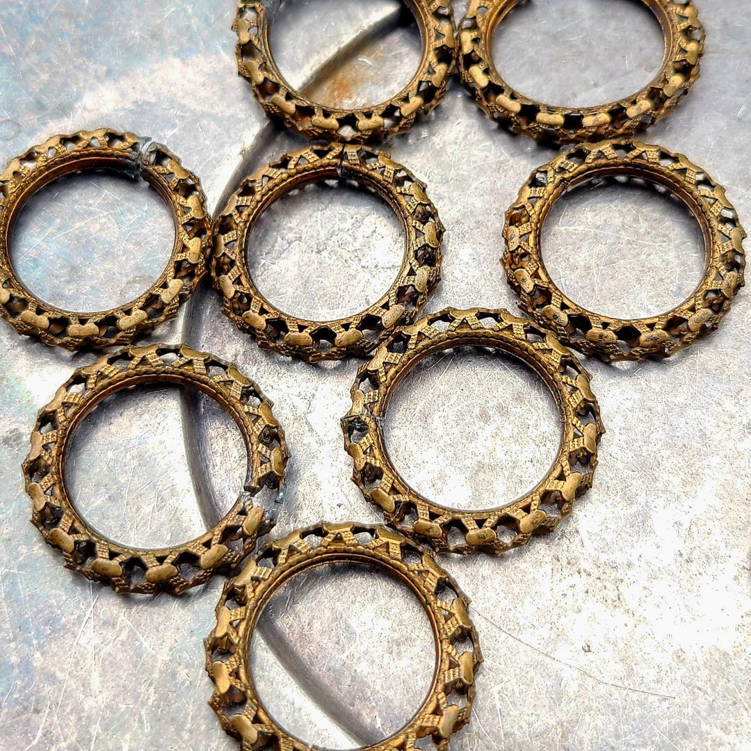 Vintage Brass or Light Gold Gilt Filigree Ring, Ring Connector ...