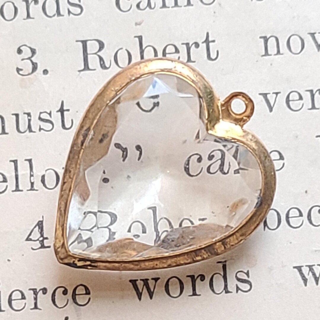 Vintage Cut Glass Heart Charm Pendant, Bezel Edge, Valentine's Day ...