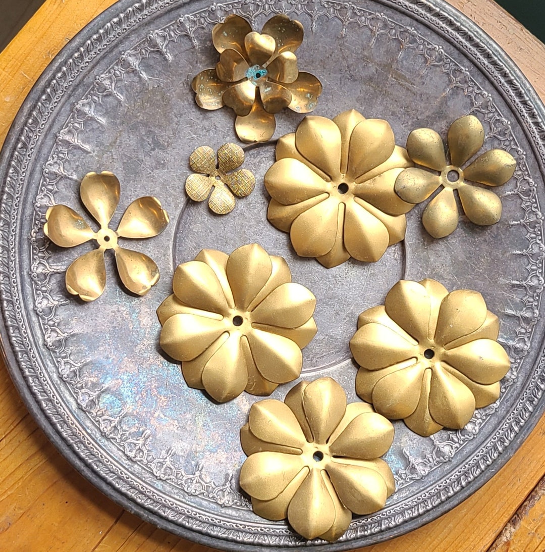 Large Brass Floral Stamping DIY Kit Vintage Brass Flower Double Layered ...