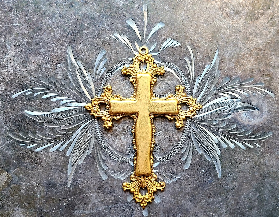 Vintage Miriam Haskell Ornate Cross large Gold Plated Cross - Etsy