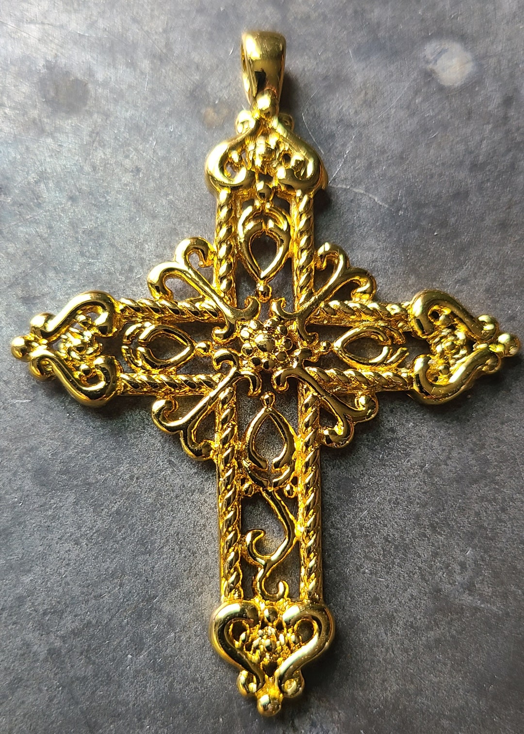 Large Substantial Gold Renaissance Cross Pendant Gold Plated, Metal ...