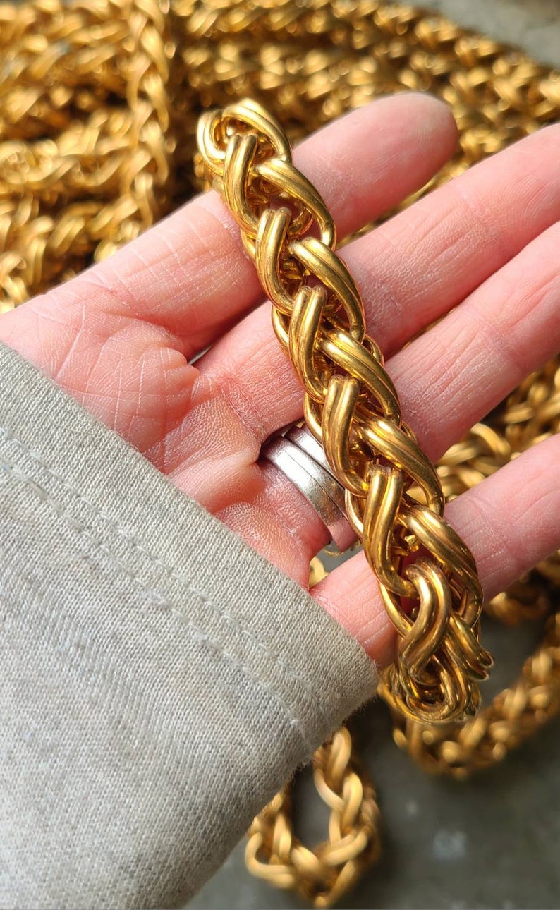 Vintage Gold Braided Wheat Chain ~ Thick 1/2" Goldplated Brass Chain ...
