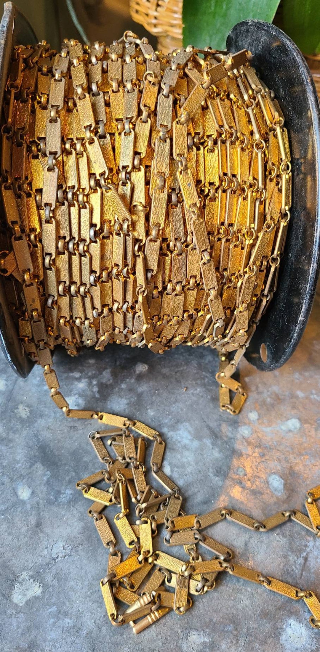 Vintage Brass Flat Bar Chain ~ Textured Bar Chain ~ Aged Gold Plated ...