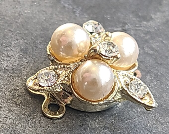 Classic Pearl and Sparkly Vintage Rhinestone Box Clasp, Two Strand Box ...