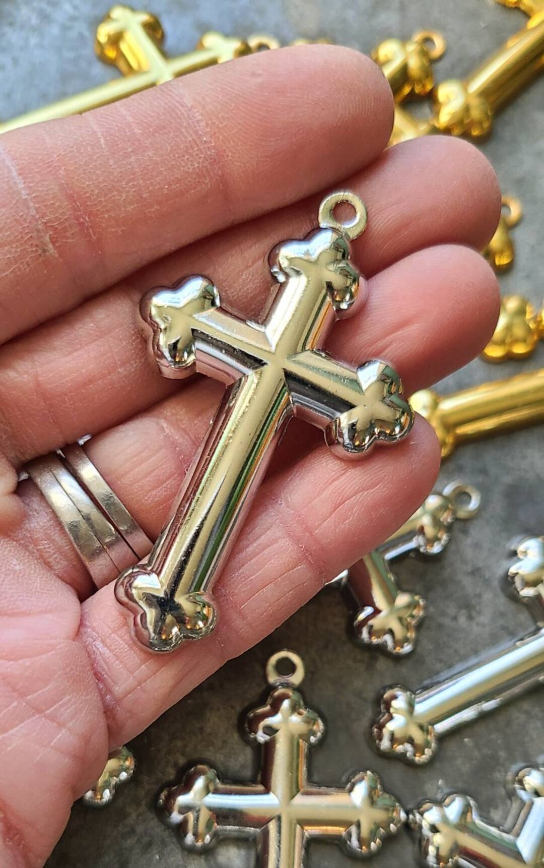 Silver Metal or Goldplate Large Puffy Cross Stamping ~ 3-D Metal Cross ...