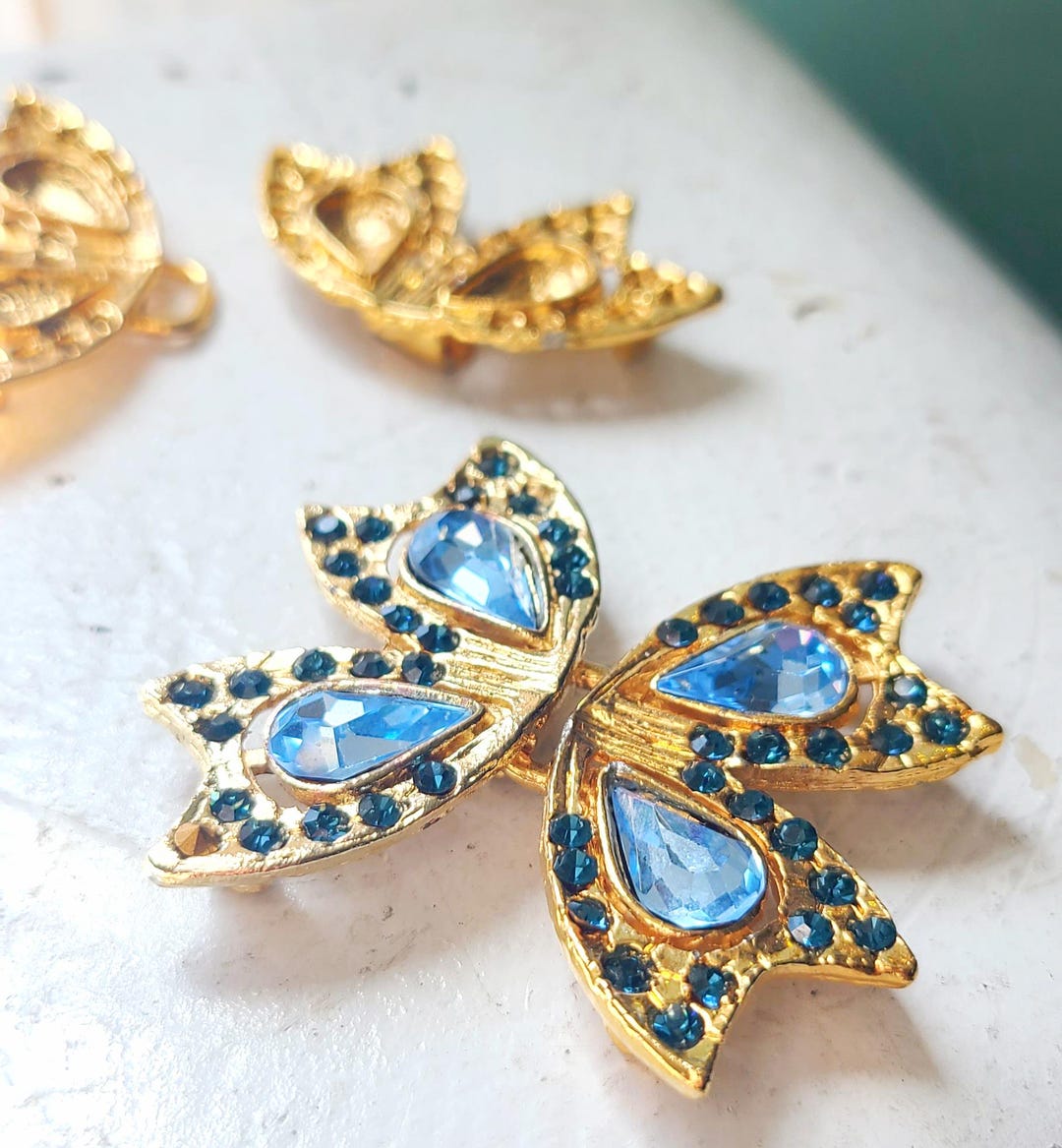 DIY Rhinestone Clasp, Blue Butterfly Double Strand Clasp, Antique ...