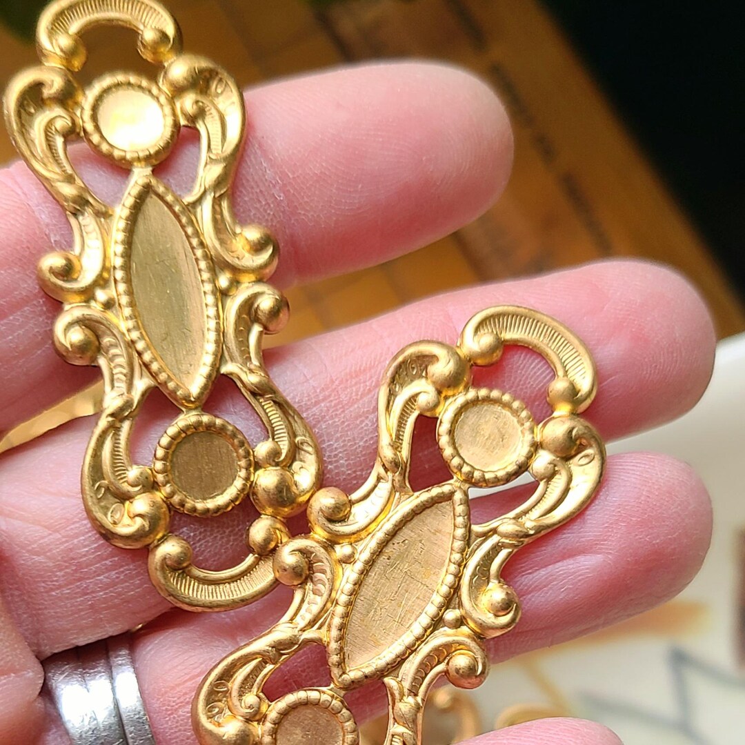2 VINTAGE Solid Brass Miriam Haskell Style Ornate Bar Stamping 51mmx ...
