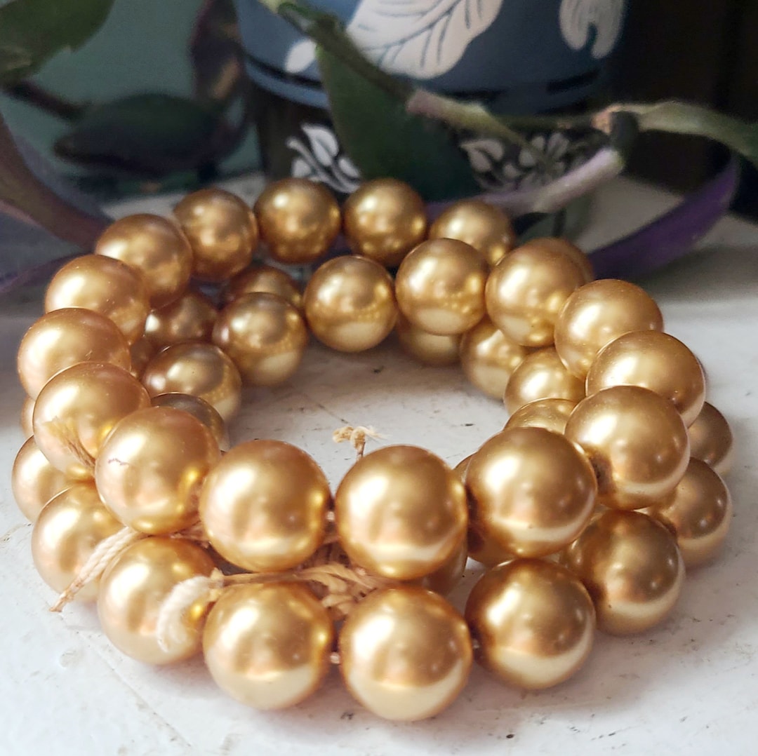 Vintage Glass Pearls~ Gold Czechoslovakian Glass Pearl ~ 12mm Beads ...