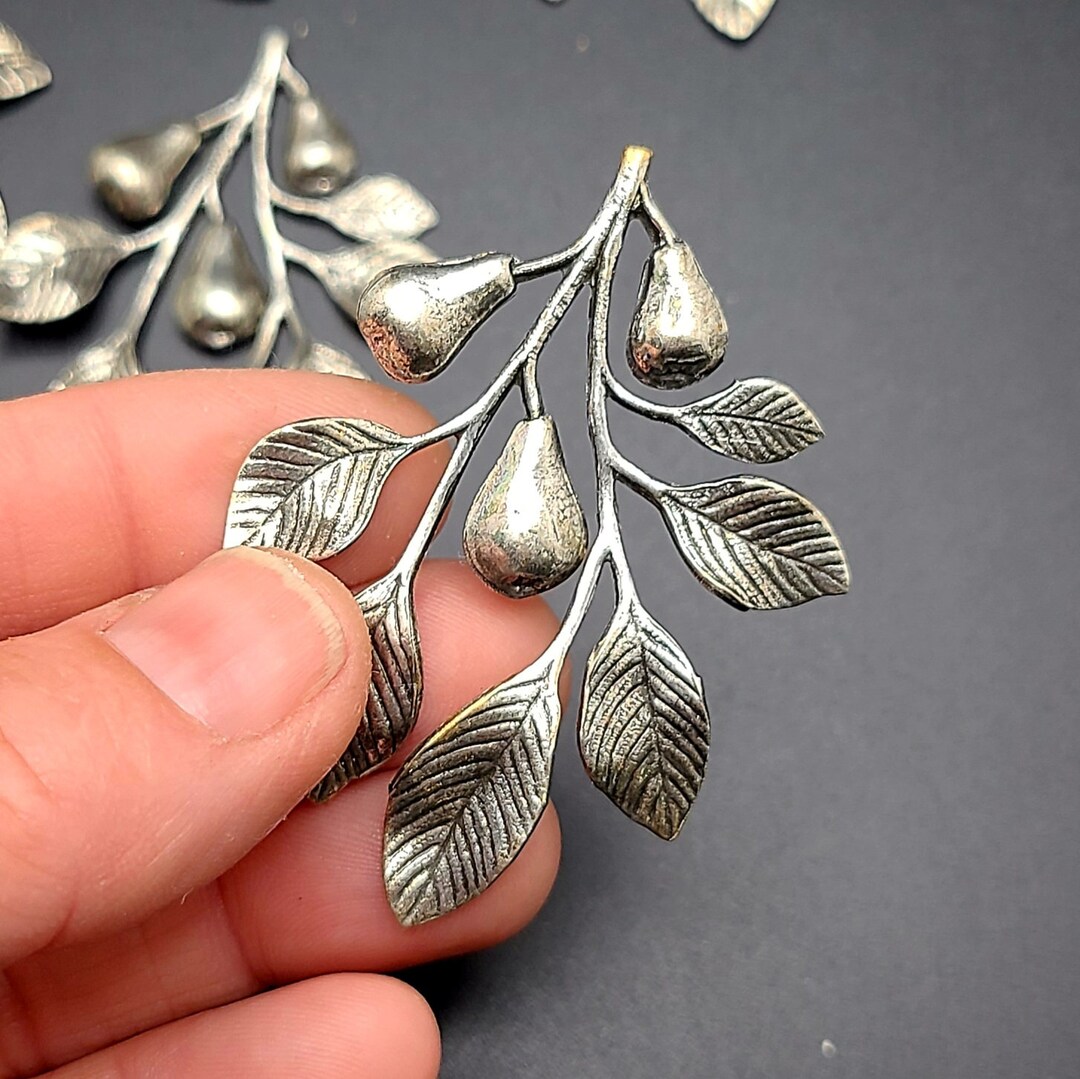 Silver Plated Miriam Haskell Pear Leaf Stamping ~ Surface ...
