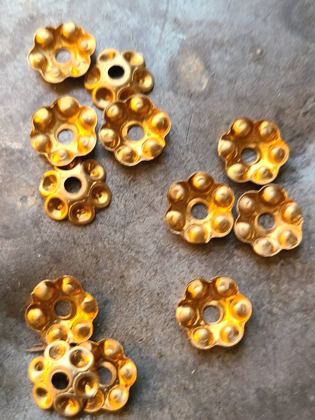 Vintage Brass Bead Caps ~ Bead Caps With Rhinestone Setting Cups ~ 1 ...