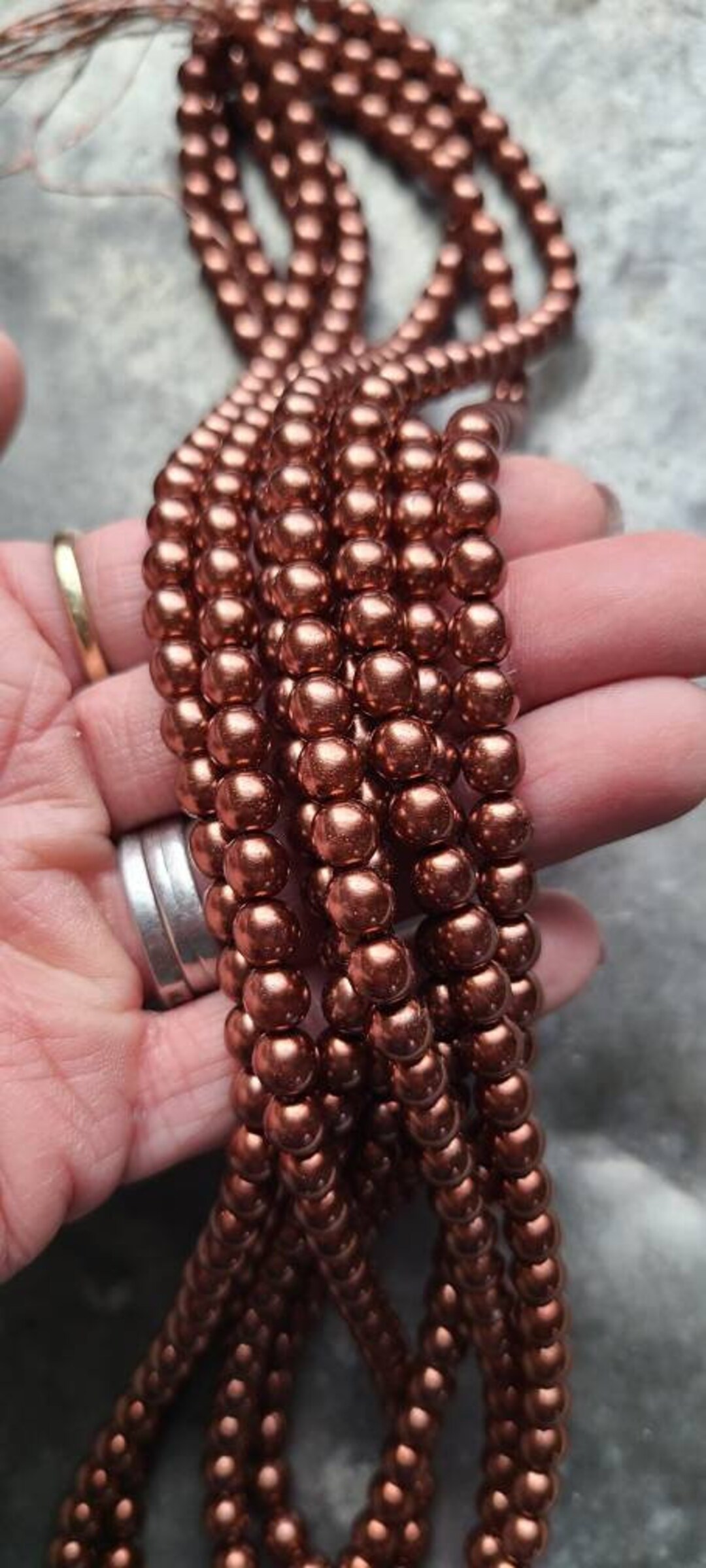 Vintage Copper Rose Gold Color Glass Pearls - Faux Pearl Beads - 6mm ...