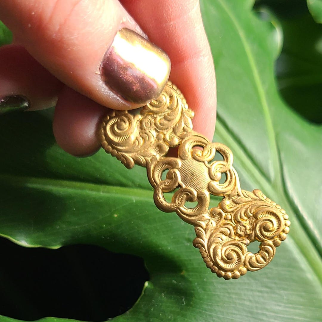 VINTAGE Solid Brass Miriam Haskell Ornate Bar Stamping Approx. 1.75"x ...