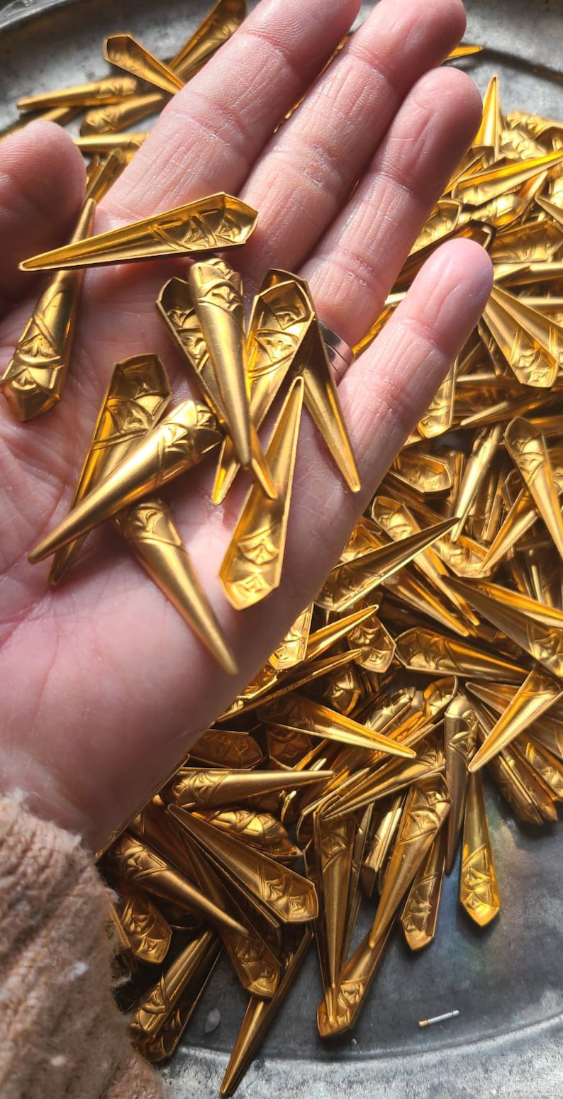 Pair Haskell Art Deco Style Brass Drops Stamping - Vintage Brass ...