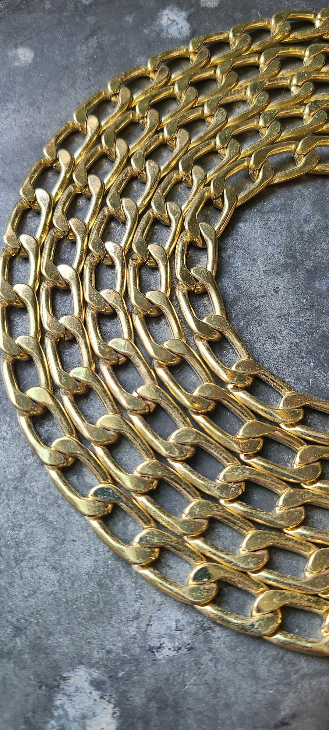 Vintage Gold Tone Chain Flat Curb Link Chain Gold Plated Cable Curb ...