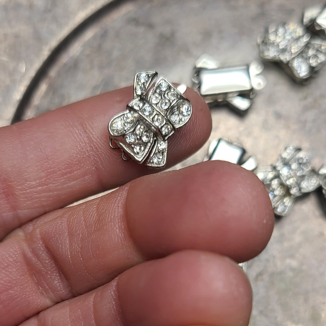 Vintage Rhinestone Bow Clasp Paste Bow Rhodium Plated Box Clasp for 2 ...