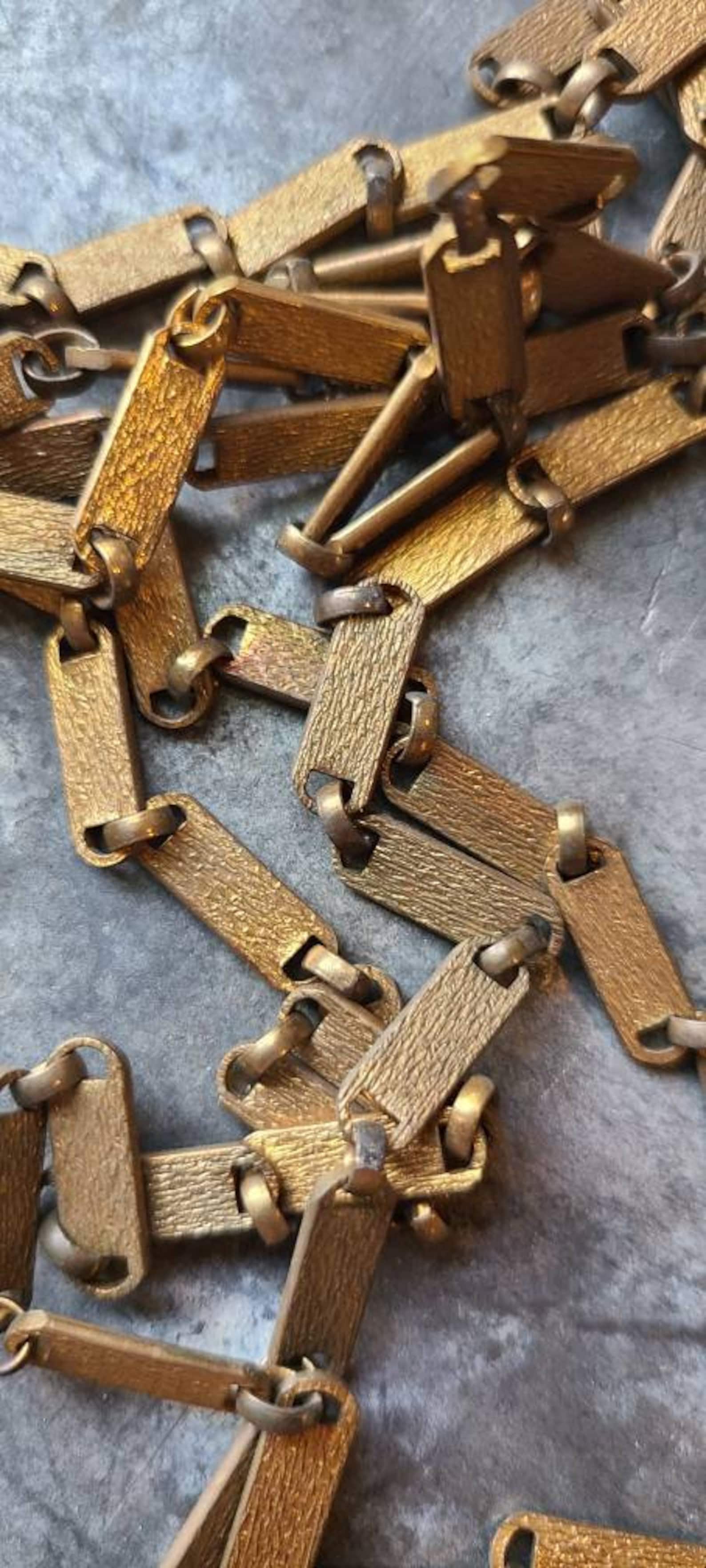Vintage Brass Flat Bar Chain Textured Bar Chain Aged Brass - Etsy