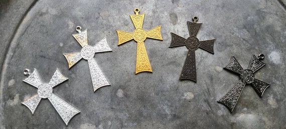 Vintage Embossed Cross Pendant 64mm Silver Patinaed Silver - Etsy