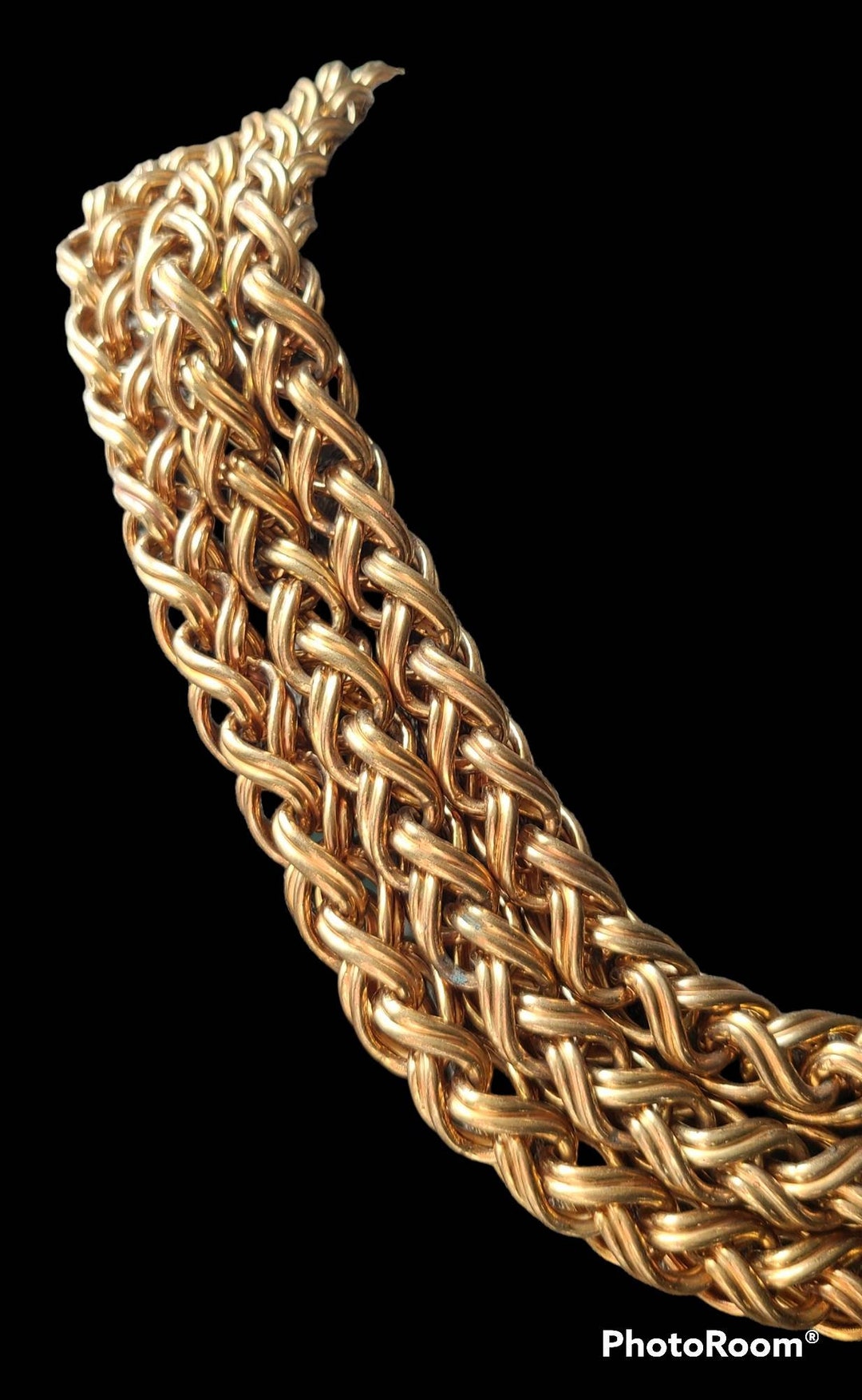 Vintage Gold Braided Wheat Chain ~ Thick 1/2" Goldplated Brass Chain ...