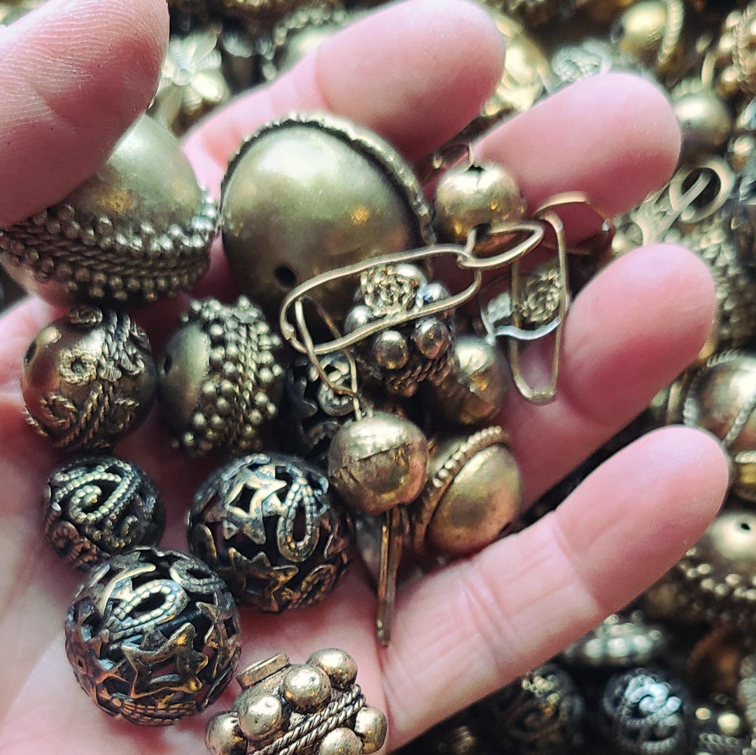 Rescued, Large, Hand Formed Beads From India, Ornate BRASS, Findings..1 ...