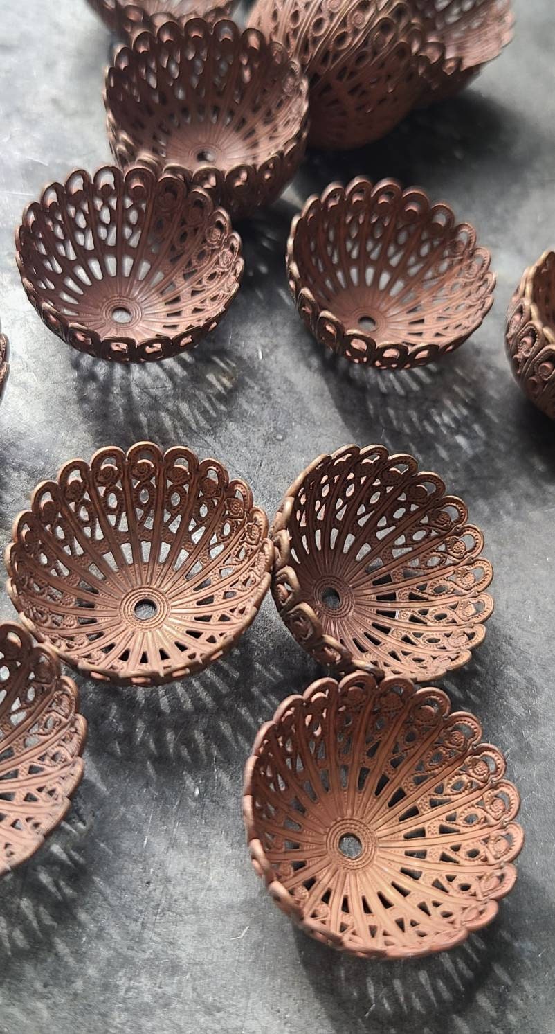 Large Vintage Brass Bead Cap ~ 1940s Openwork Filigree Bead Cap ...
