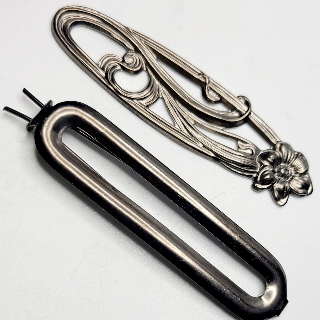 Unique Oval Barrett Hair Clip Vintage Floral Gun Metal, Haskell Style ...