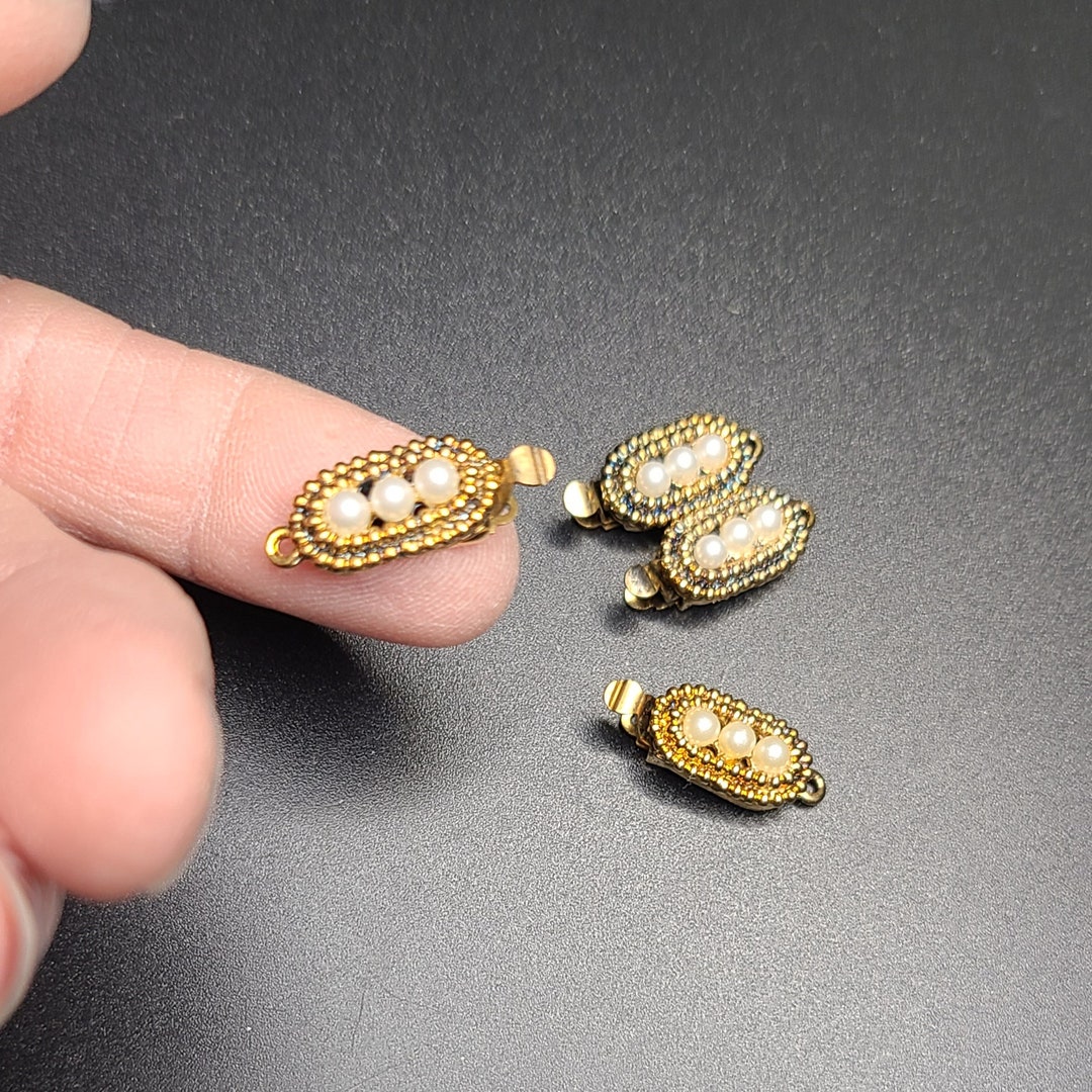 Classic Pearl Box Clasp, One Strand Box Clap, Gold Plate Rhinestone Box ...