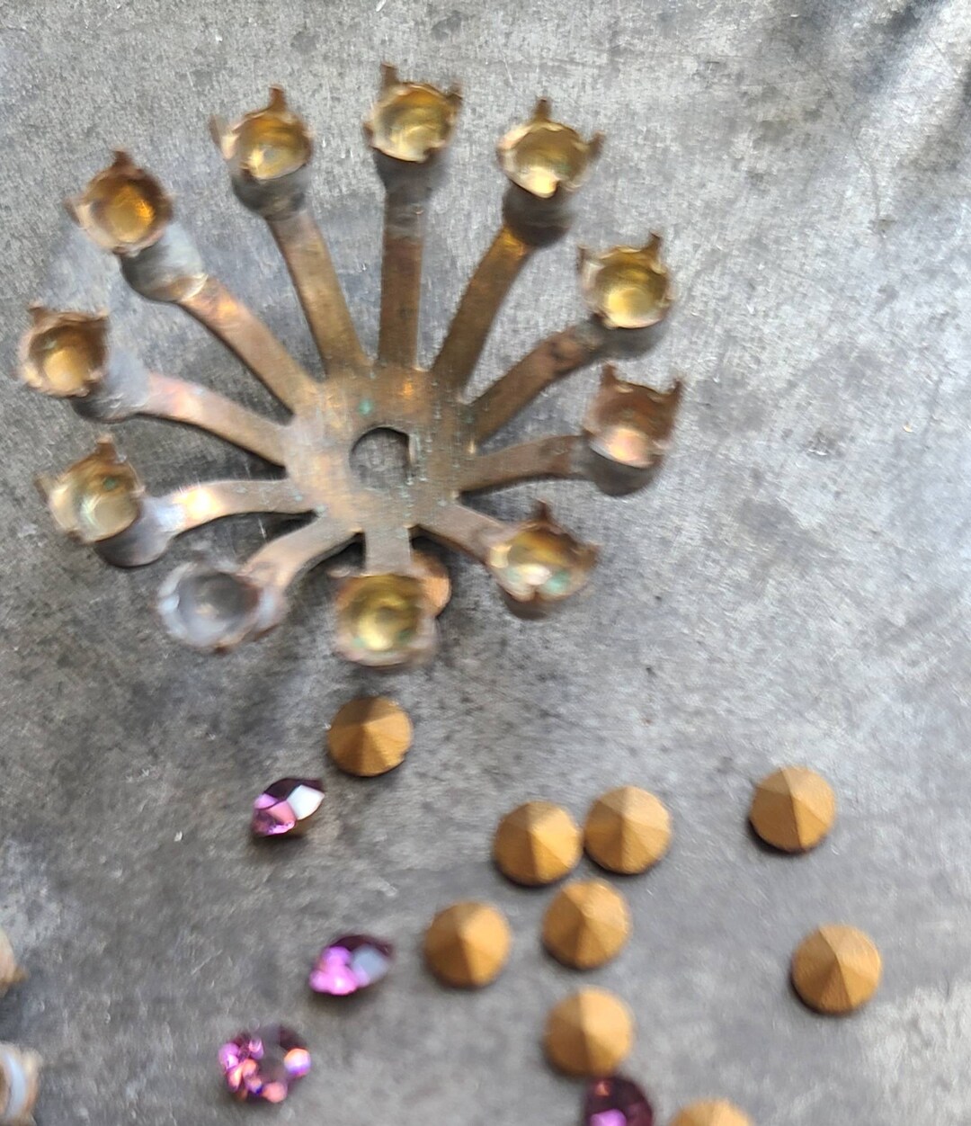 Diy 2 Vintage Starburst Bead Caps With Rhinestone Cups - Rhinestone ...