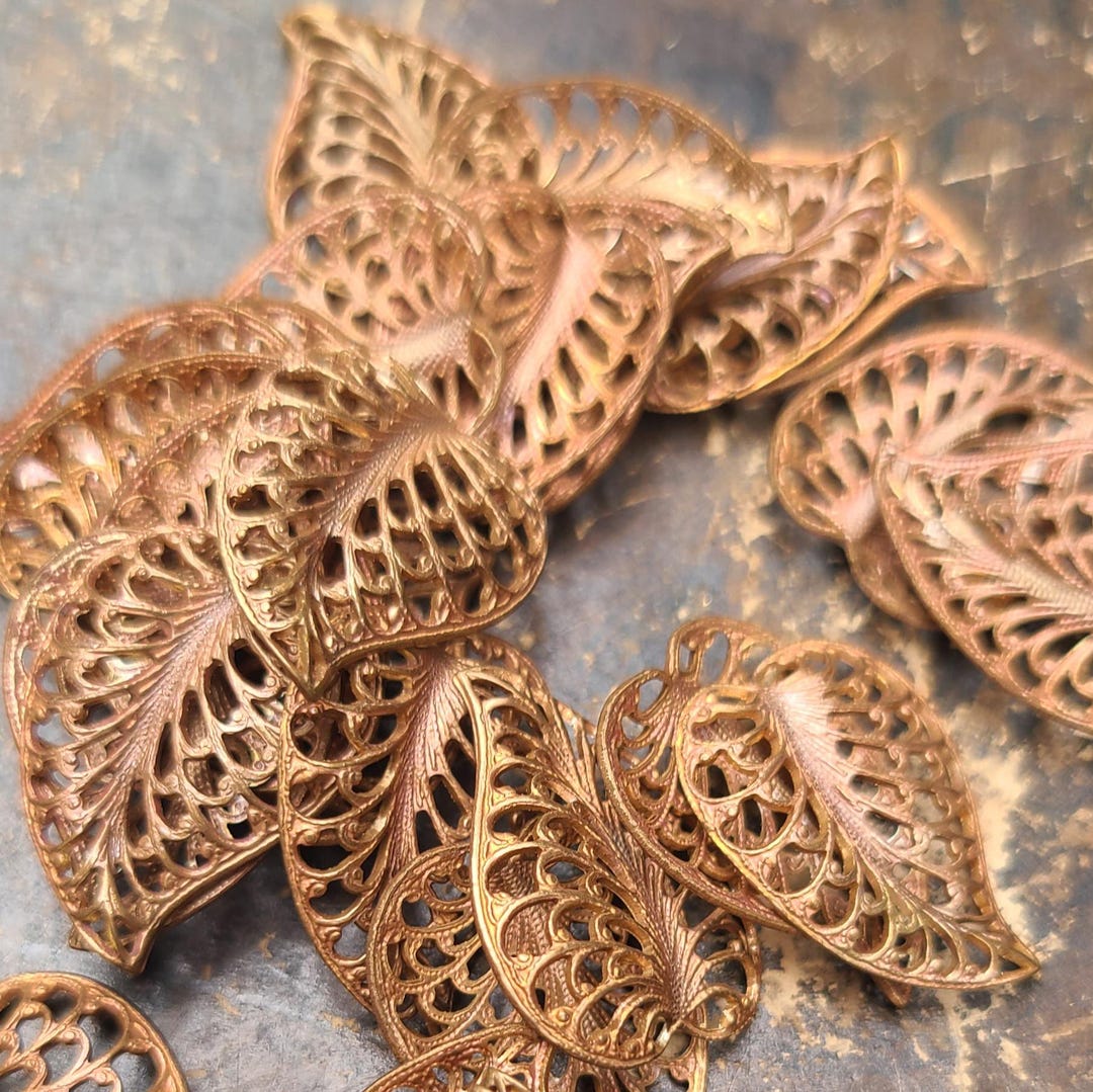 Miriam Haskell Brass LEAF Stamping Filigree Front 12 Pieces, Unsigned ...