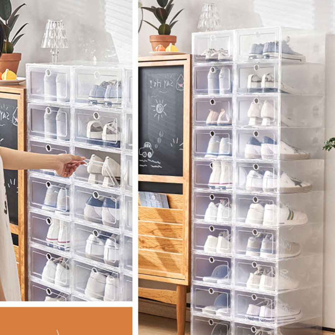 6 Pcs Clear Shoe Boxes, Transparent Shoe Organizer, Foldable Shoe ...