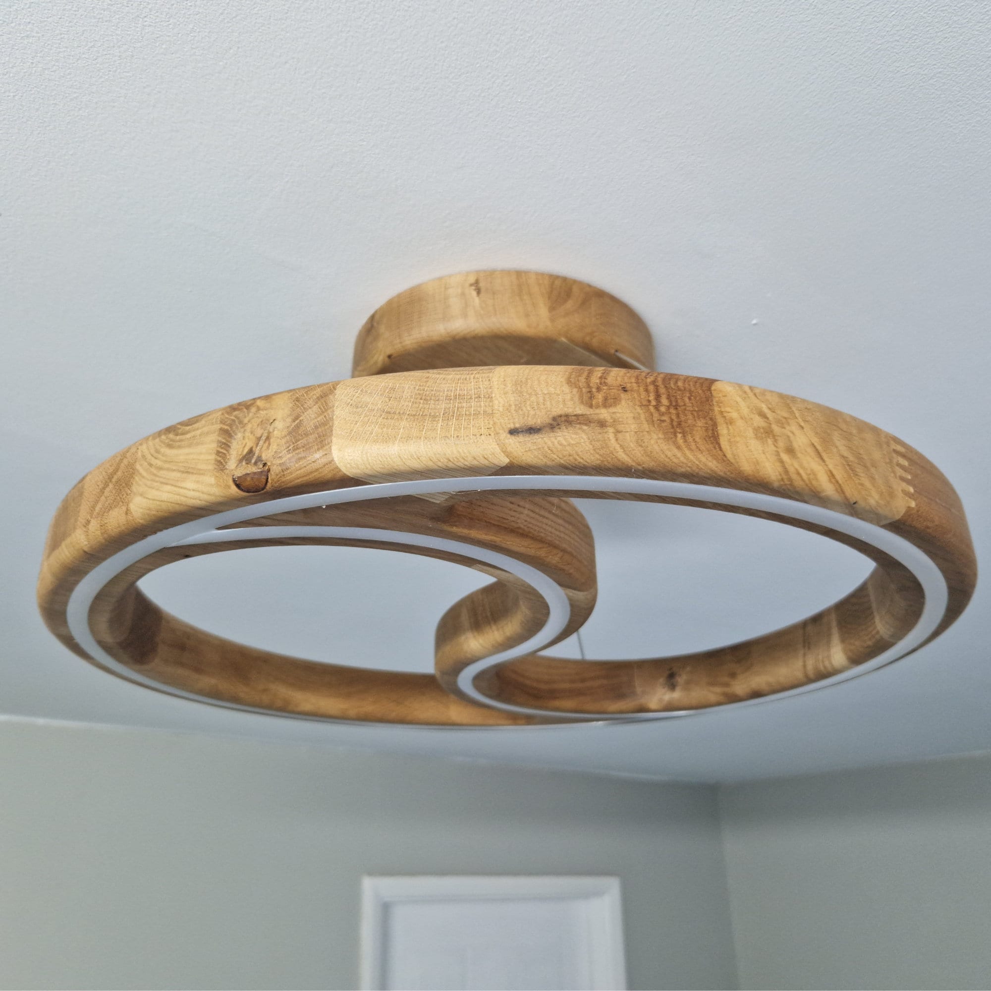 Oak Wood Pendant Round Light, Ivylux Unique Ceiling Lamp for Living ...