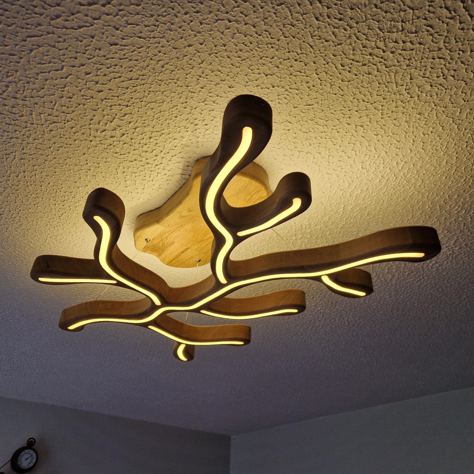 Wooden LED Ceiling Light Fixture, Direct Indirect Flush Mount Pendant ...