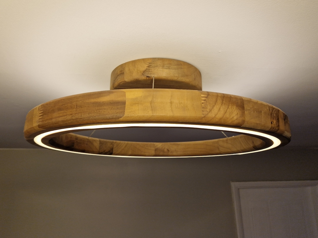 Ivylux Handcrafted Walnut Wooden LED Ceiling Flush Mount Lamp With ...