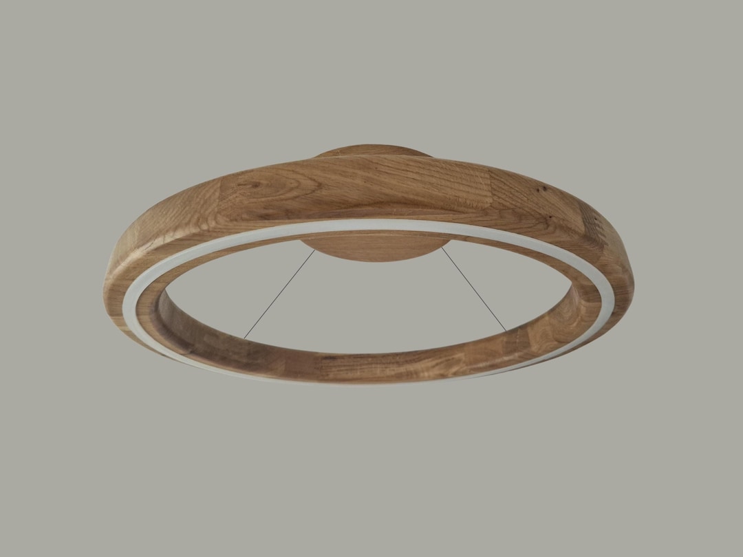 Handcrafted Oak Wood LED Ceiling Light - Round Wooden Chandelier - Etsy