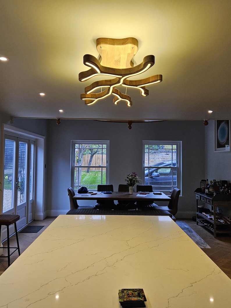 Wooden LED Ceiling Light Fixture, Direct Indirect Flush Mount Pendant ...