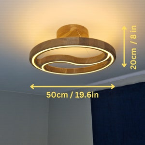 Oak Wood Pendant Round Light, Ivylux Unique Ceiling Lamp for Living ...