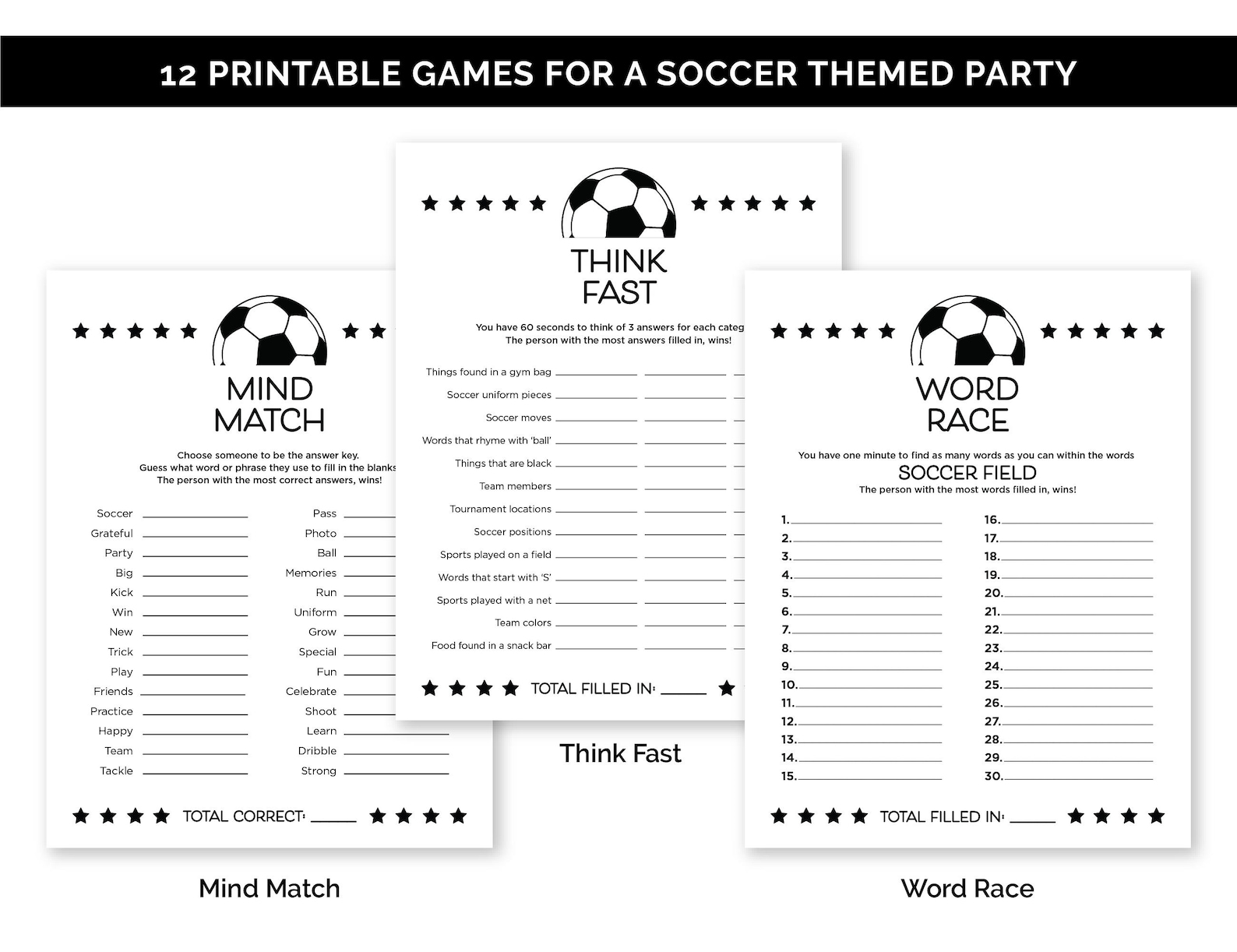 Soccer Games, Printable Games Bundle for a Soccer Team Party, Travel ...