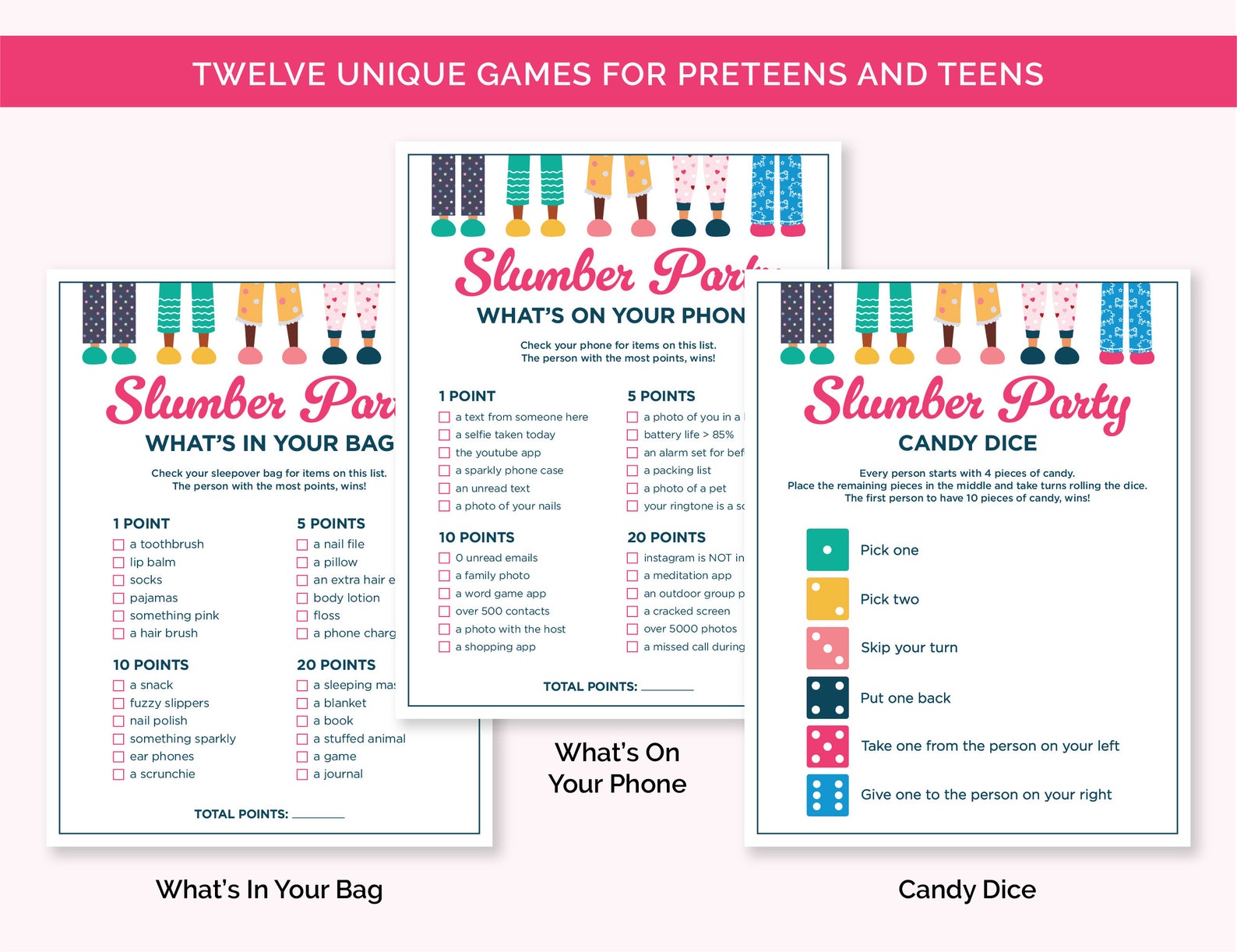 Slumber Party Games Bundle Printable Games For Sleepover Party 3863