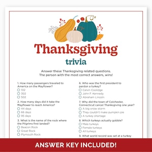 Thanksgiving Trivia Game, Printable Thanksgiving Quiz With Answers ...