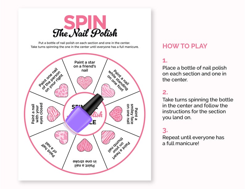 Spin the Nail Polish Game, Printable Sleepover Game for Tween & Teenage ...