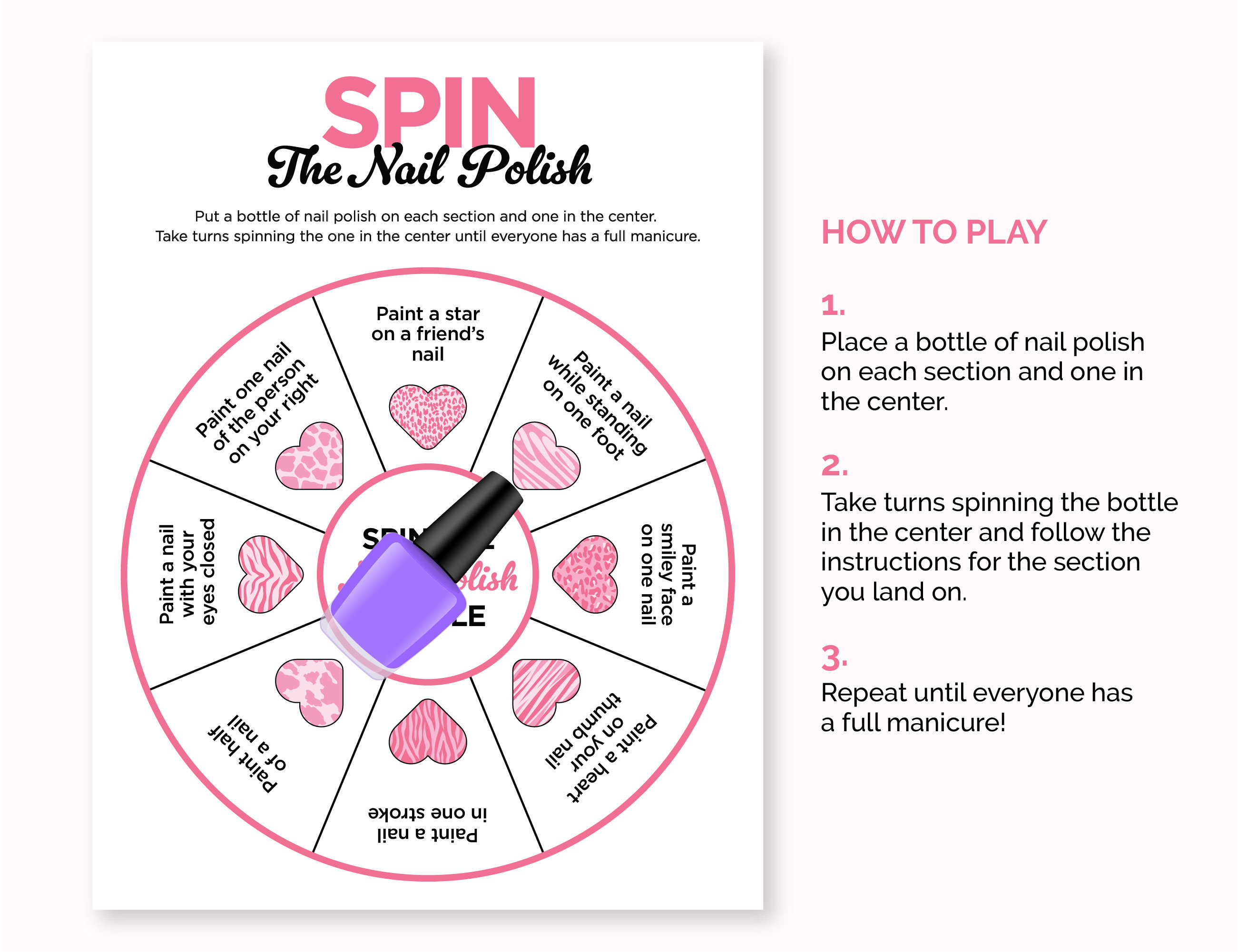 Spin the Nail Polish Game, Printable Sleepover Game for Tween & Teenage ...