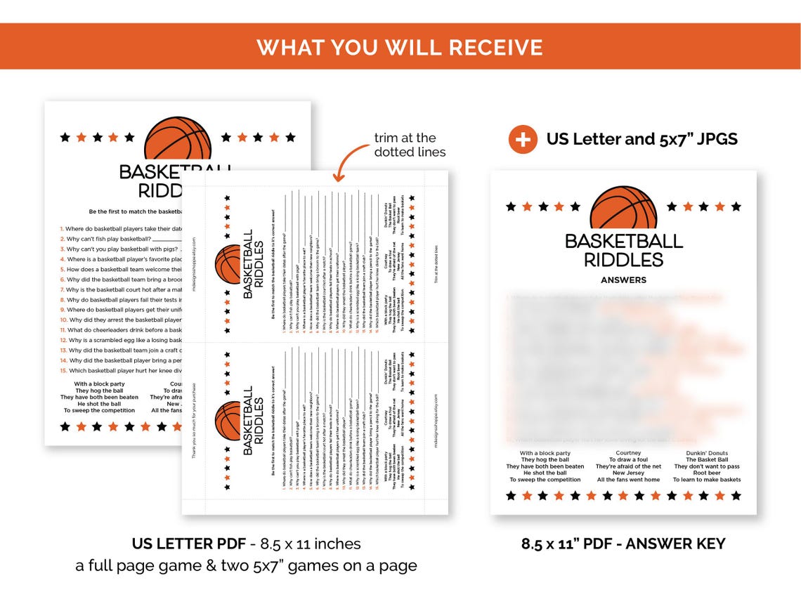 Basketball Riddles, Printable Riddle Me This Game for a Basketball Team ...