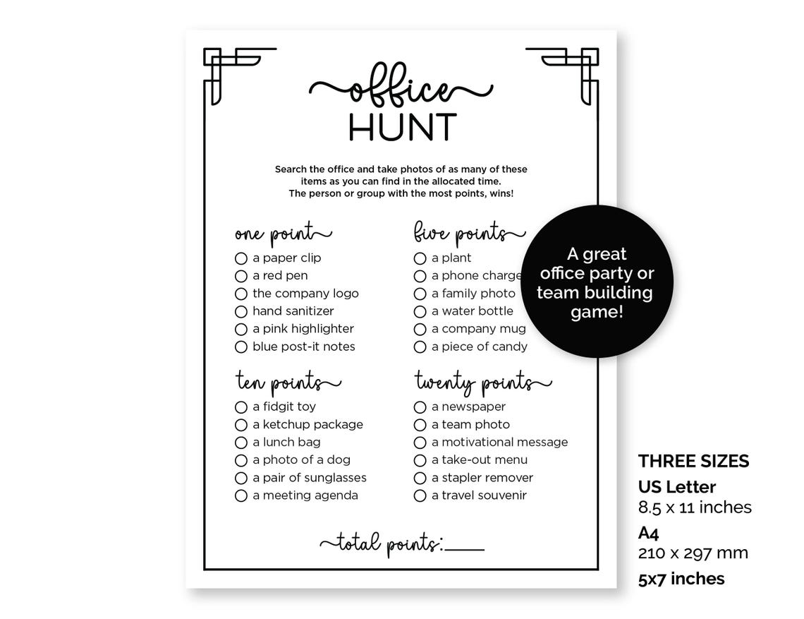 Office Scavenger Hunt, Printable Photo Scavenger Hunt for an Office ...