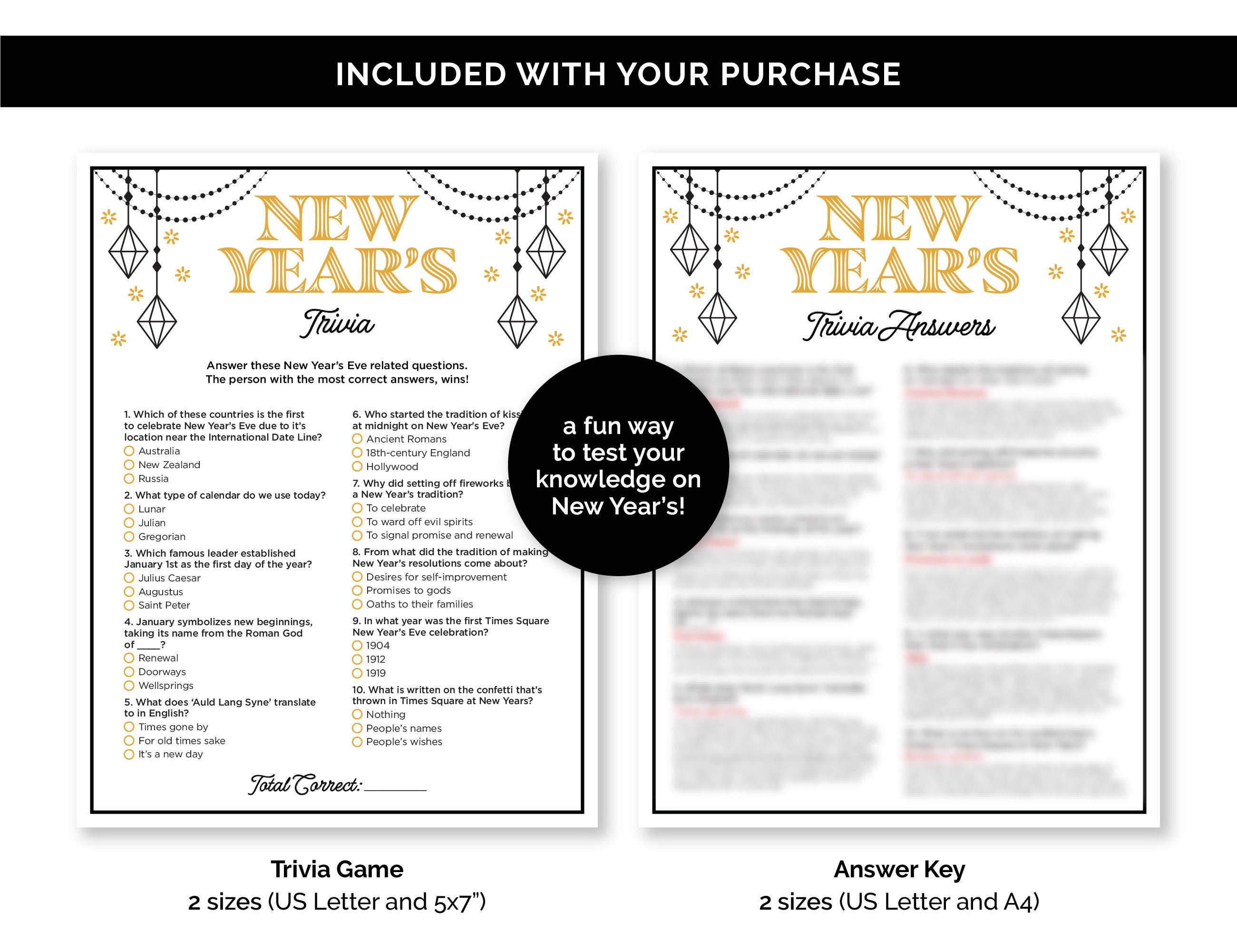 New Year's Trivia Game, Printable Quiz With Answers for a New Year's ...