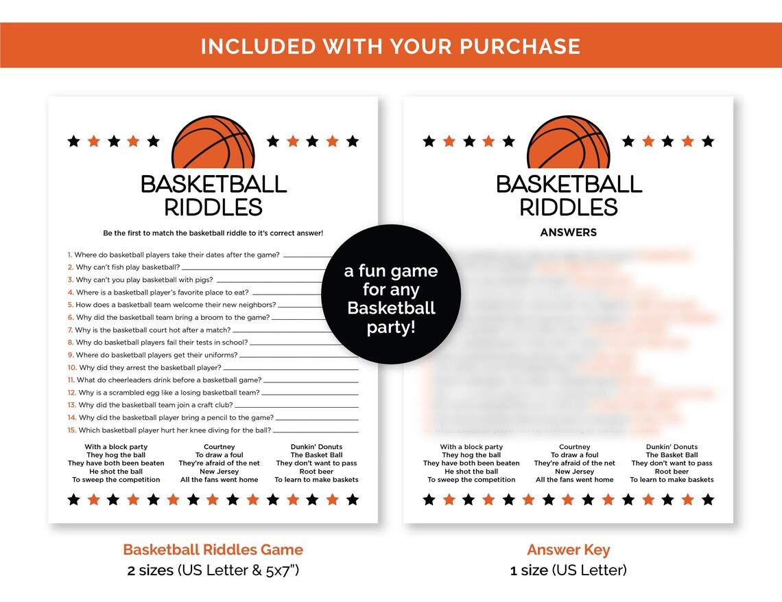Basketball Riddles, Printable Riddle Me This Game for a Basketball Team ...