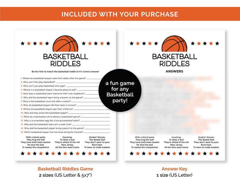 Basketball Riddles, Printable Riddle Me This Game for a Basketball Team ...
