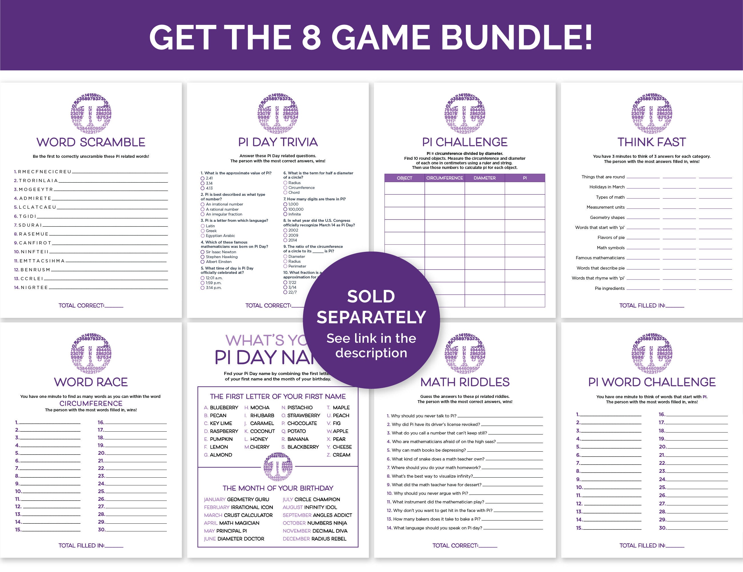 Whats Your Pi Day Name Game Printable Pi Day Party Game For A Math