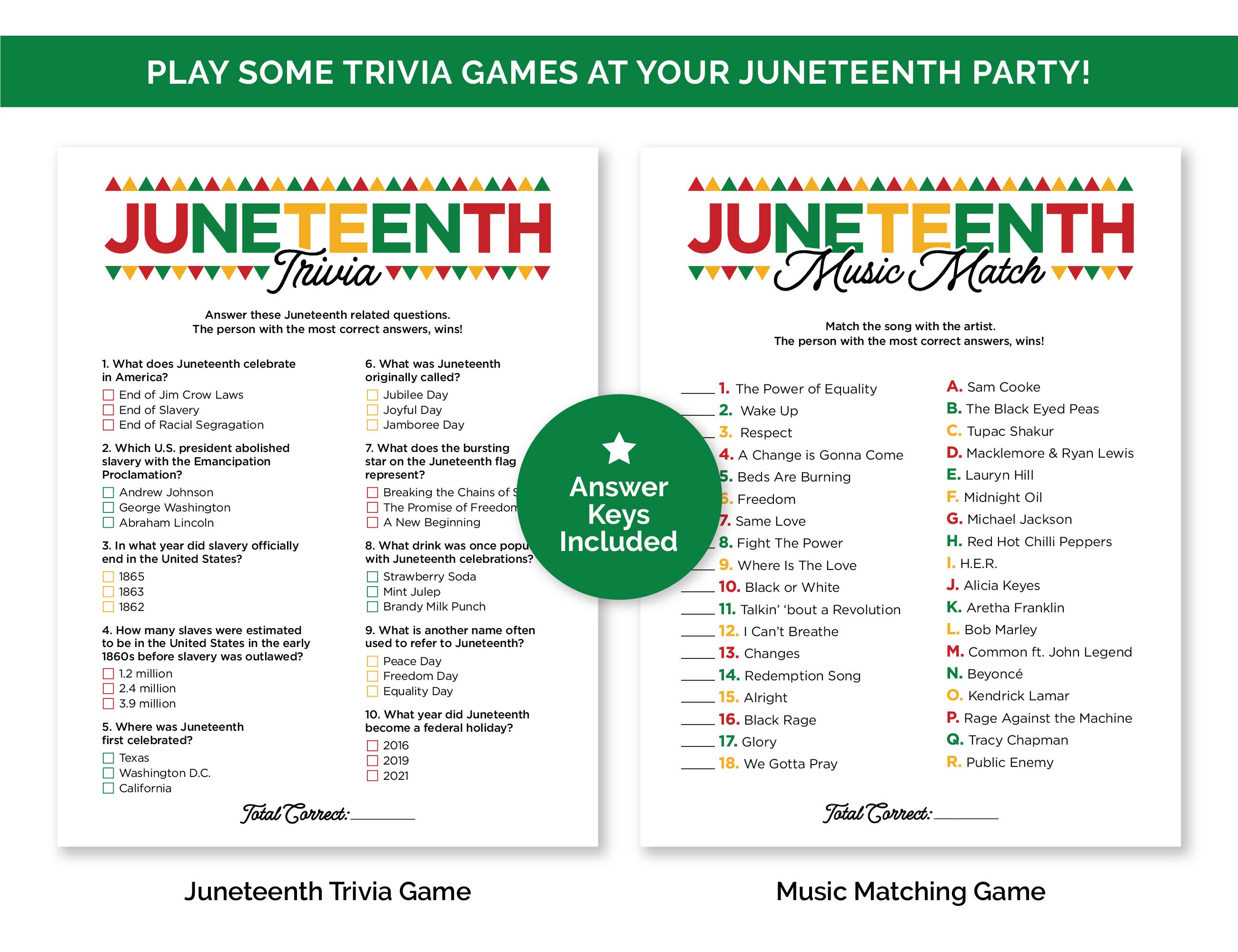 Juneteenth Games, Printable Game Bundle for Family or Classroom ...
